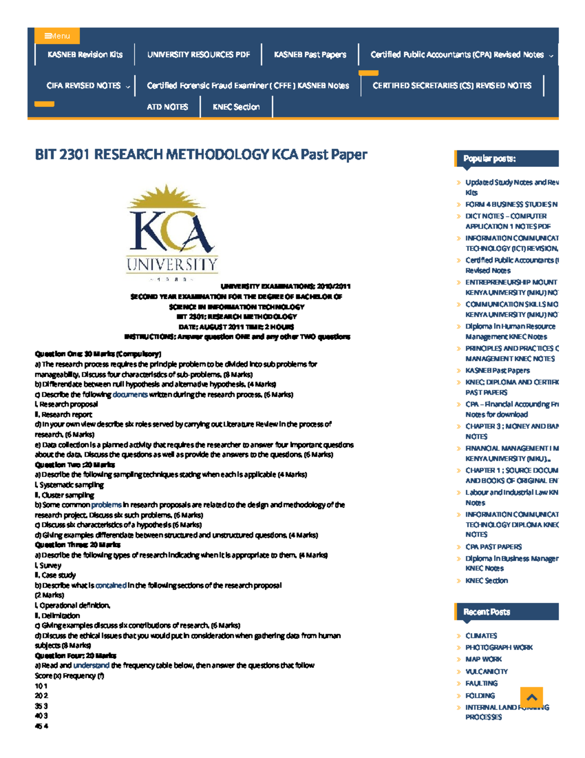 BIT 2301 Research Methodology KCA Past Paper - Masomo Msingi Publishers ...