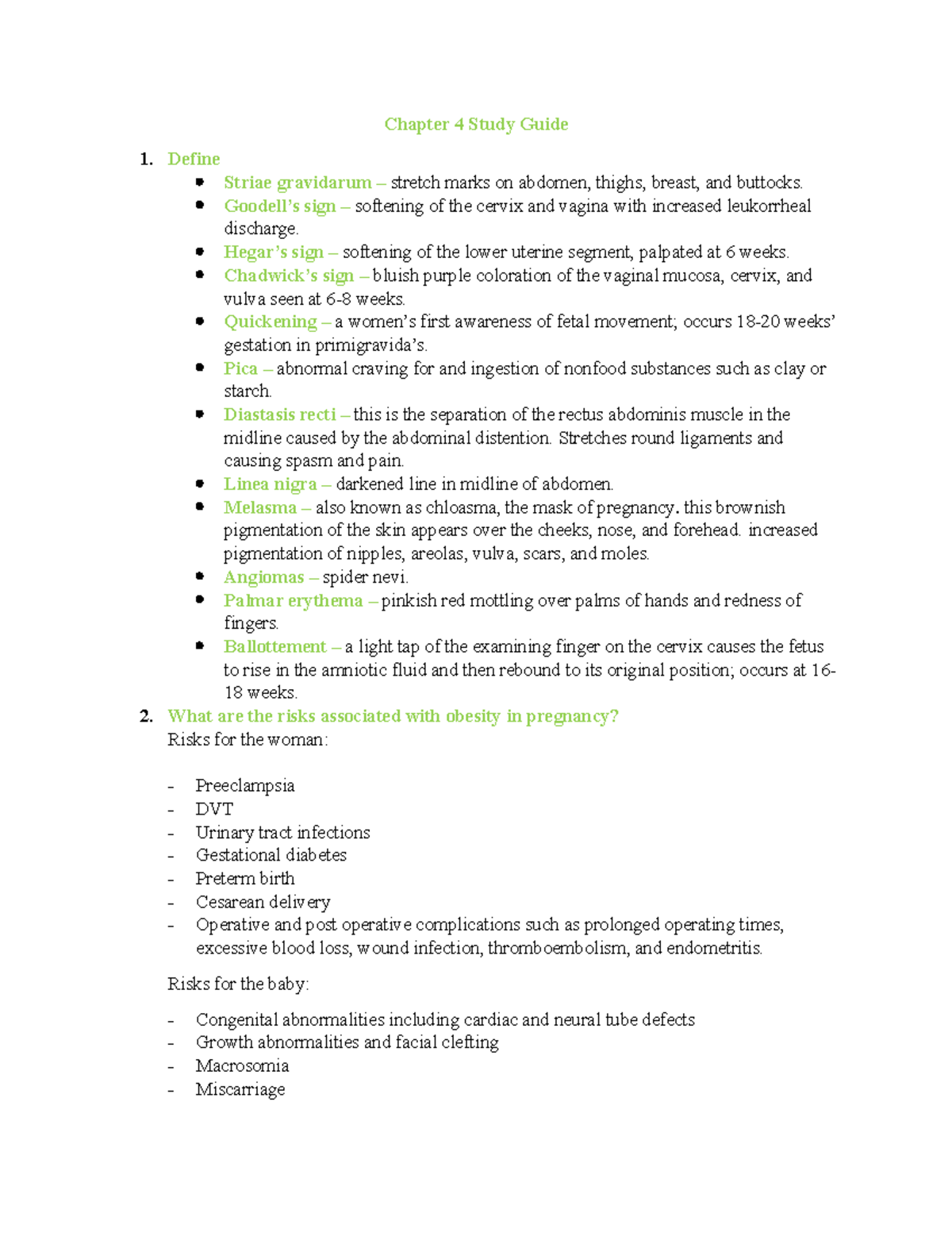 Rodriguez, Shulie NRSG233 Study Guide#4 2023 Spring - Chapter 4 Study ...