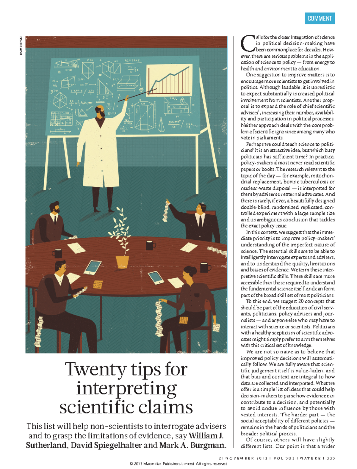 Twenty tips for interpreting Scientific claims by Sutherland et.al 2013 ...