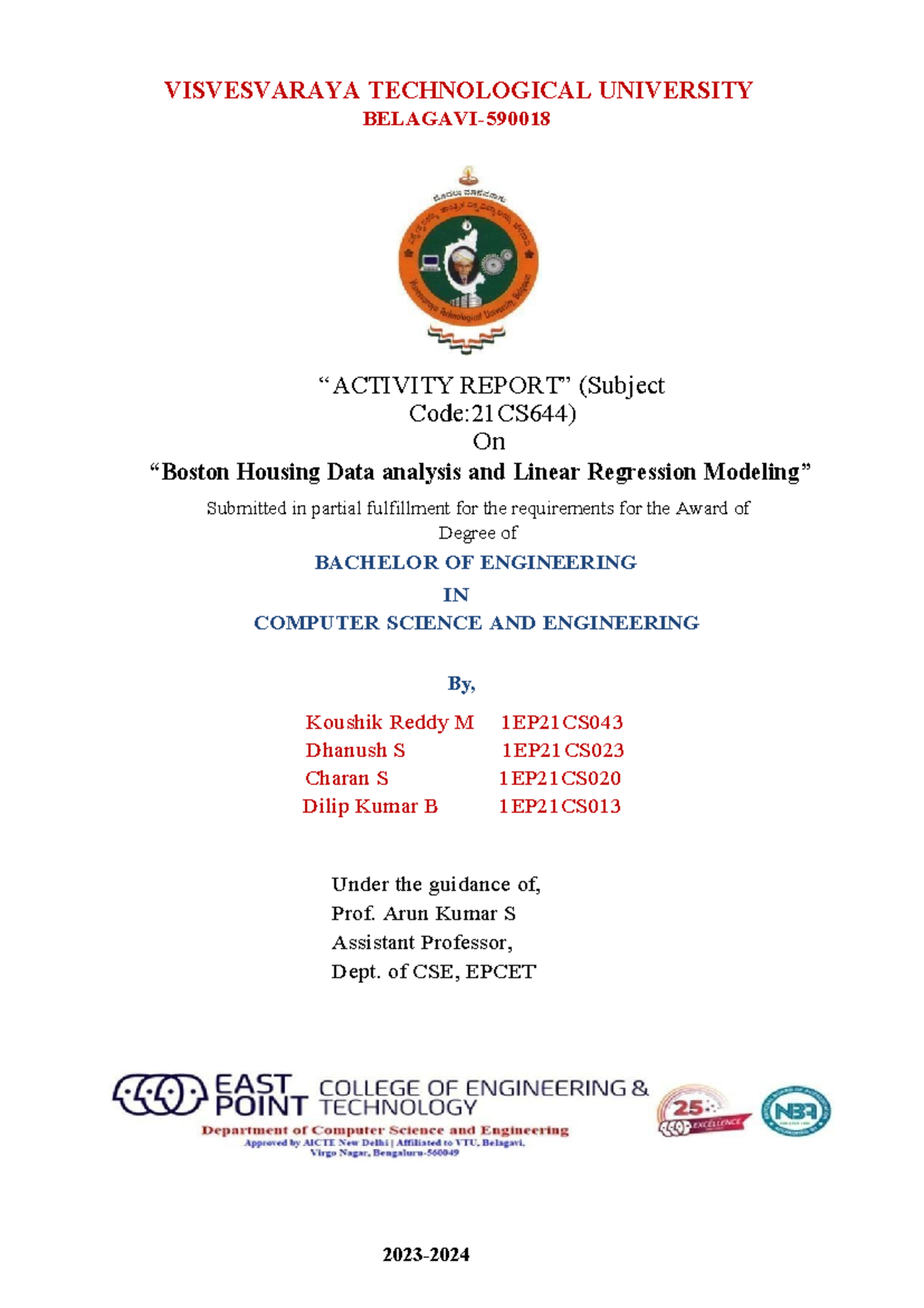 DSV final report kn - Boston Housing Data analysis and Linear Regression Modeling - VISVESVARAYA ...