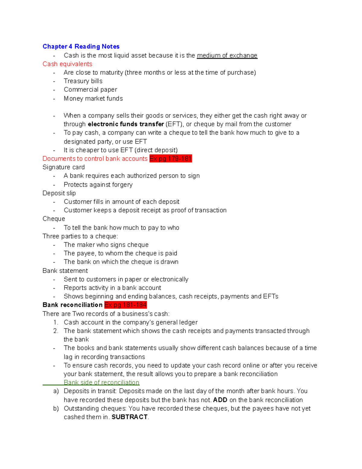 Accounting Notes Chapter 4-6 - Chapter 4 Reading Notes - Cash is the ...