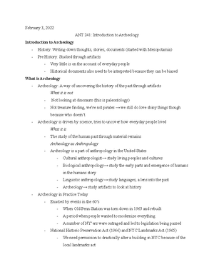ANT 241 Week One Reading Notes - February 2, 2022 Anthro 241 Week One ...