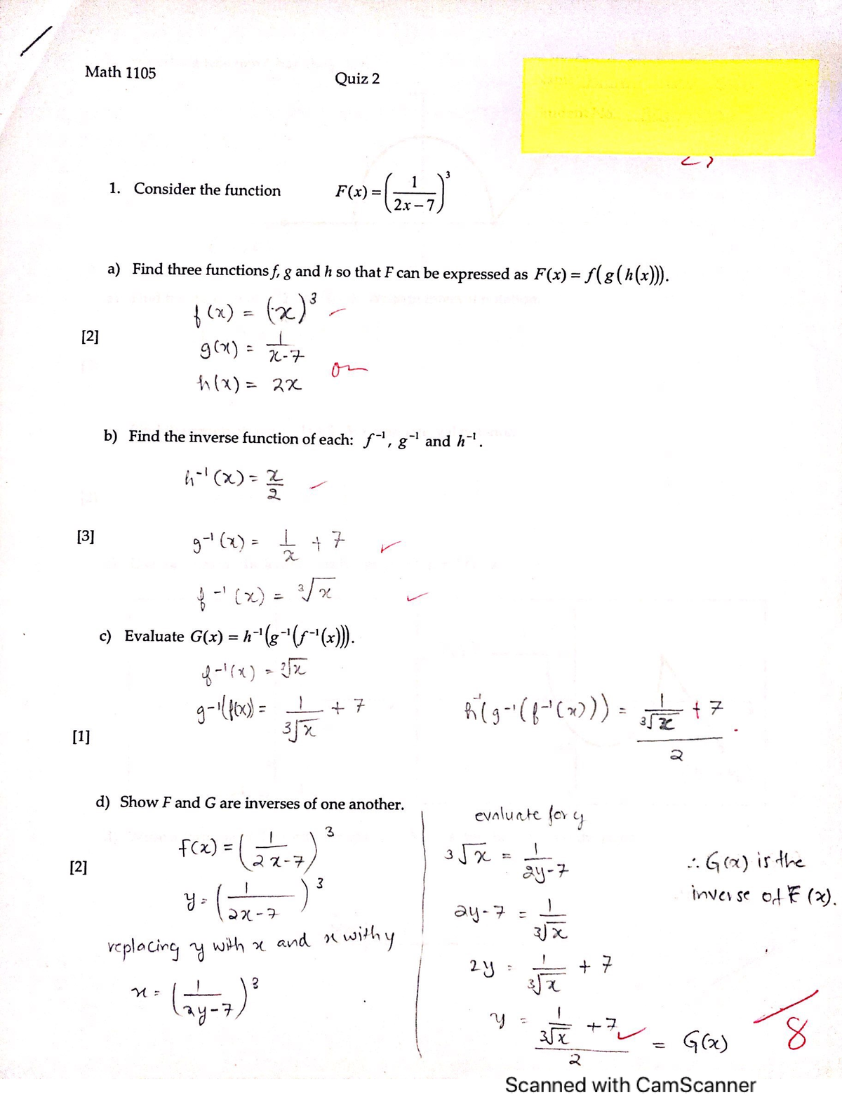 Quiz 2- MATH 1105 - Algebra and trigonometry quiz 2 - MATH 1105 - Studocu