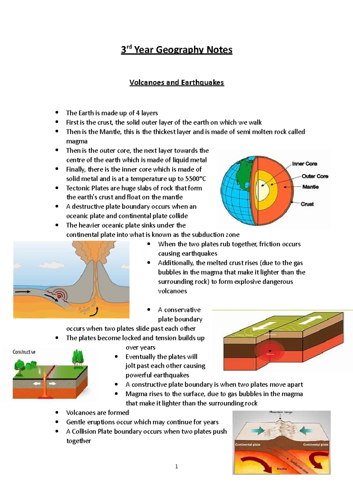 3rd Year Geography Notes - 3 rd Year Geography Notes Volcanoes and ...
