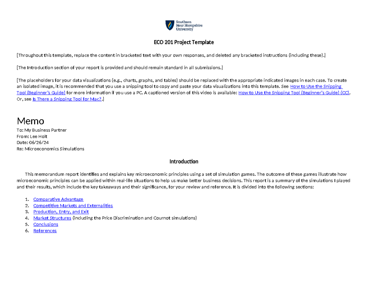 ECO 201 Project Template Final - ECO 201 Project Template [Throughout ...