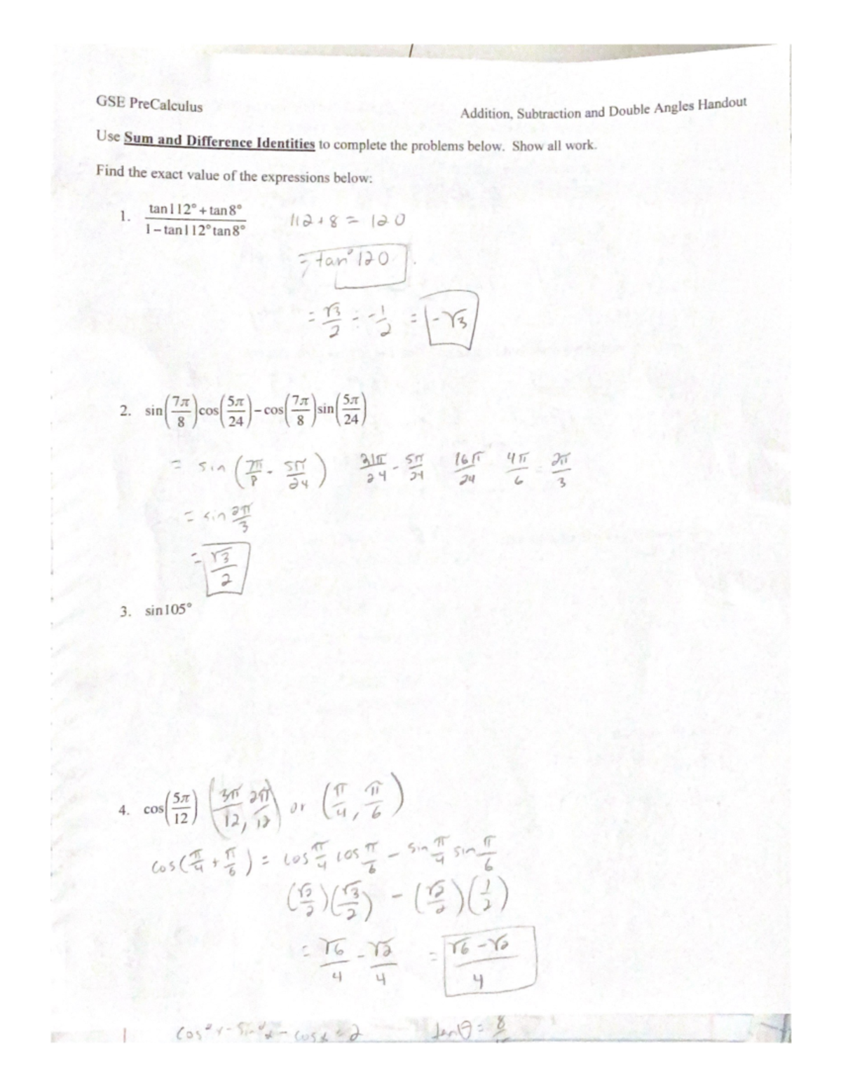 TI- Angles Identity Handout - MATH 1113 - Studocu