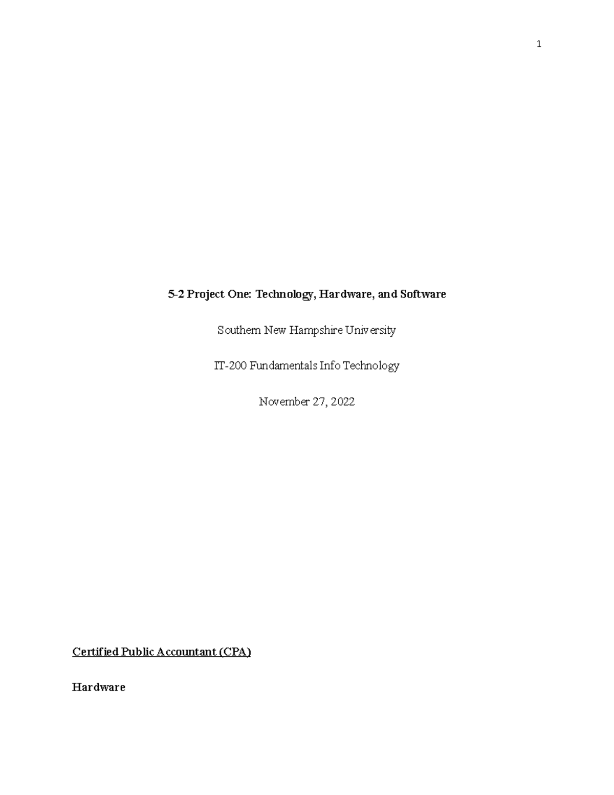 5-2 Project One Technology, Hardware, and Software - Copy - 5-2 Project ...