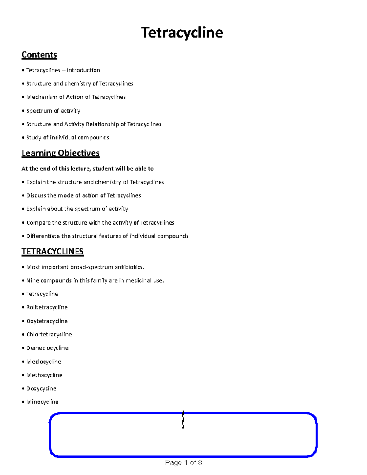 Chapter - 43 Tetracyclines - Page 1 of 8 Contents Tetracycline ...