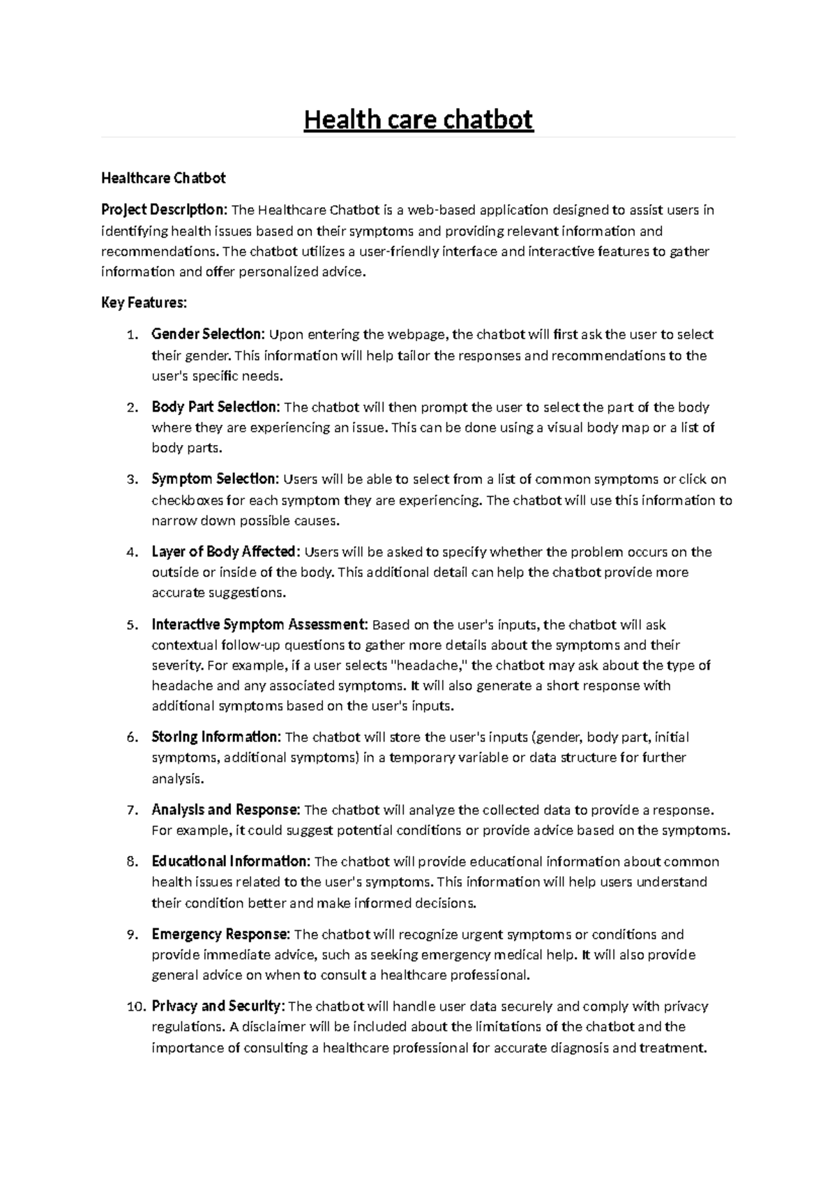 Health care chatbot description - Health care chatbot Healthcare ...