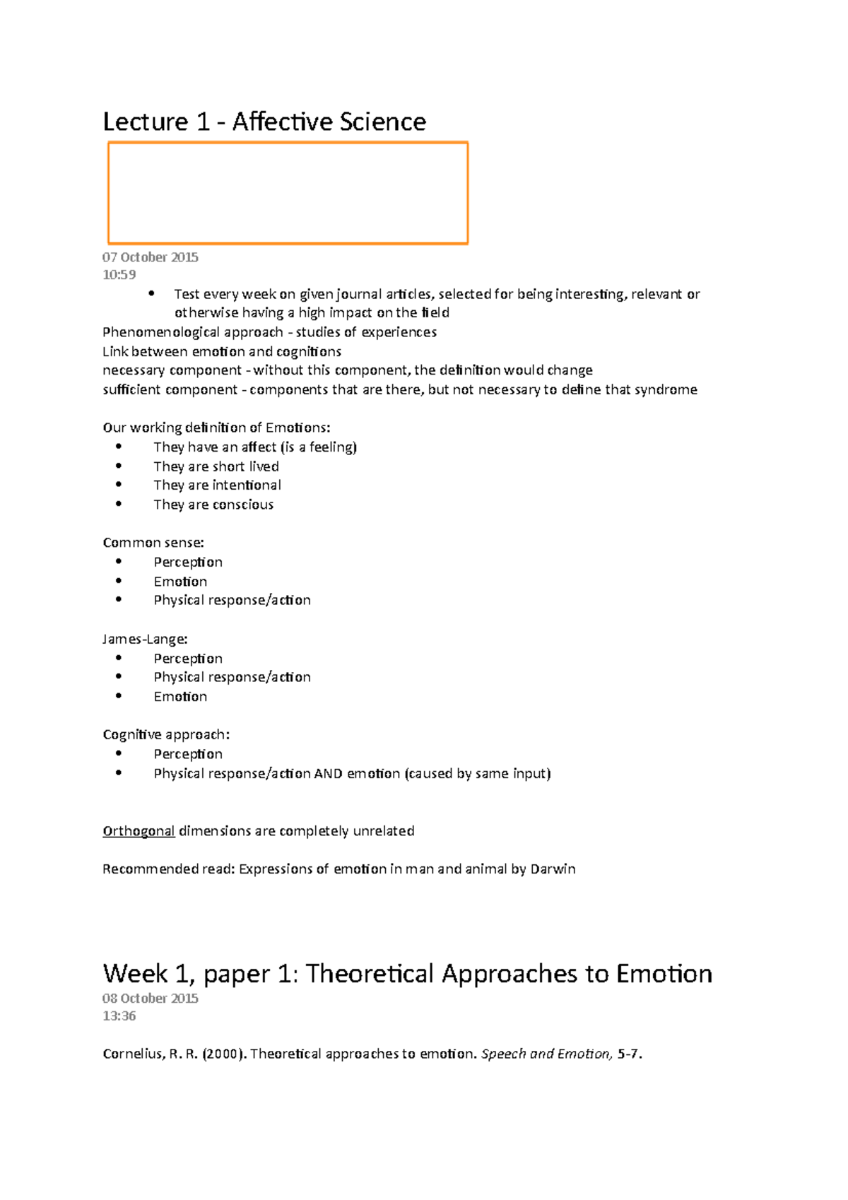 Lecture 1 - Lecture 1 - Affective Science 07 October 2015 10: Test ...