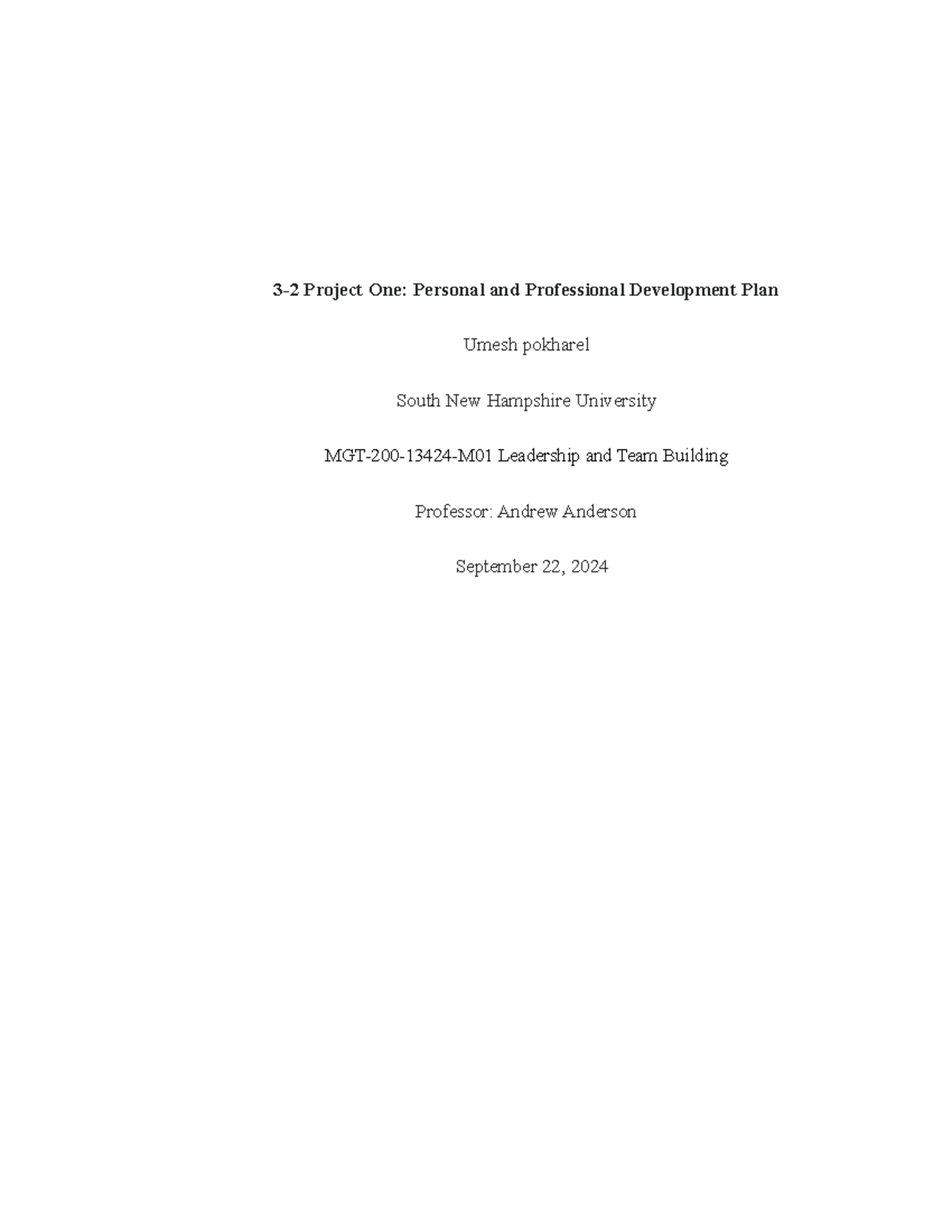 MGT-200-3-2 Project One Personal and Professional Development Plan - 3 ...