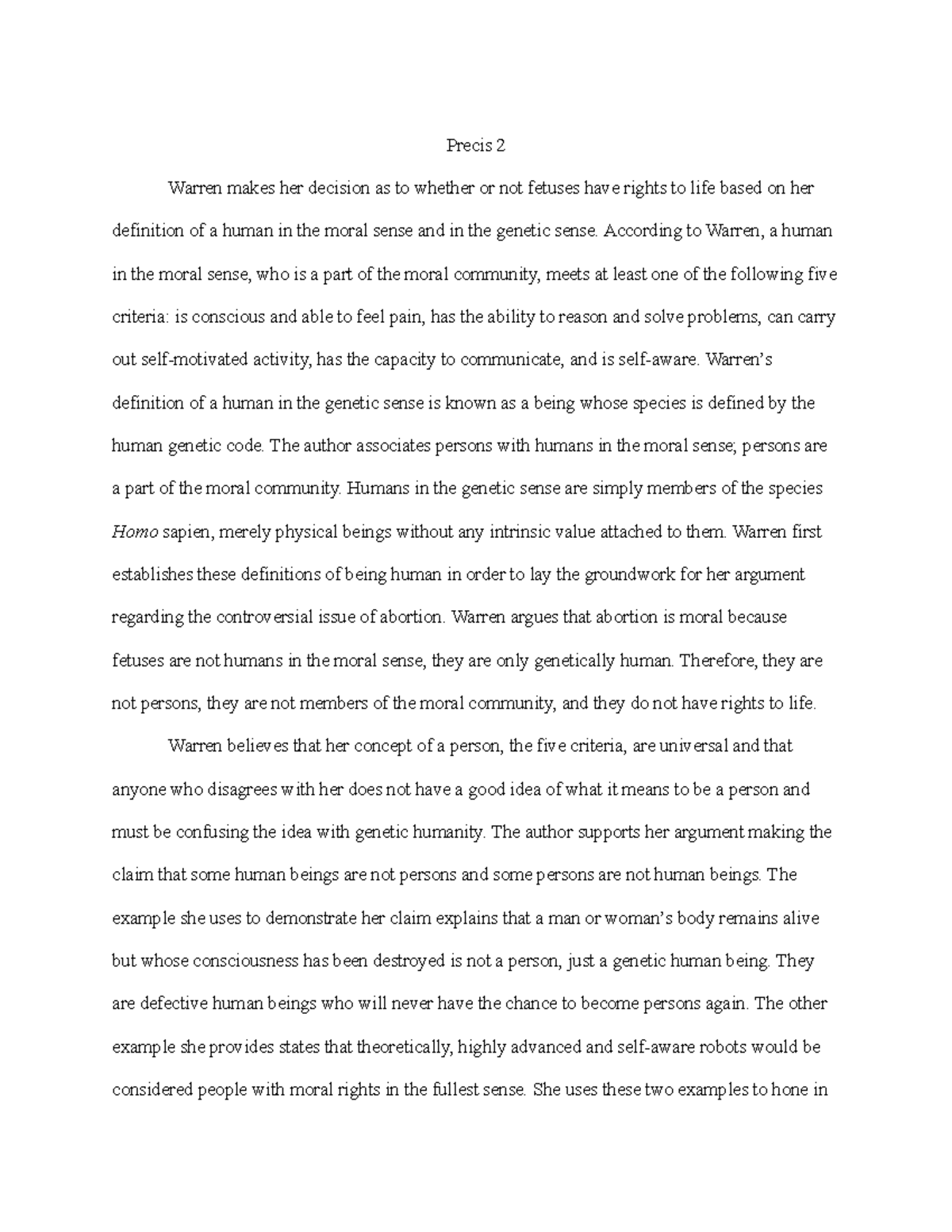 Precis Essay 2 Precis 2 Warren Makes Her Decision As To Whether Or precis-essay-2-precis-2-warren-makes-her-decision-as-to-whether-or