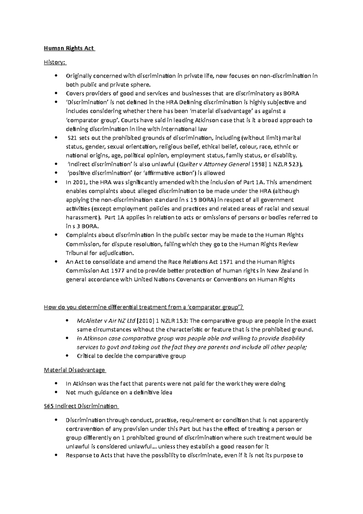 Human Rights Act Notes - Approach - Human Rights Act History ...