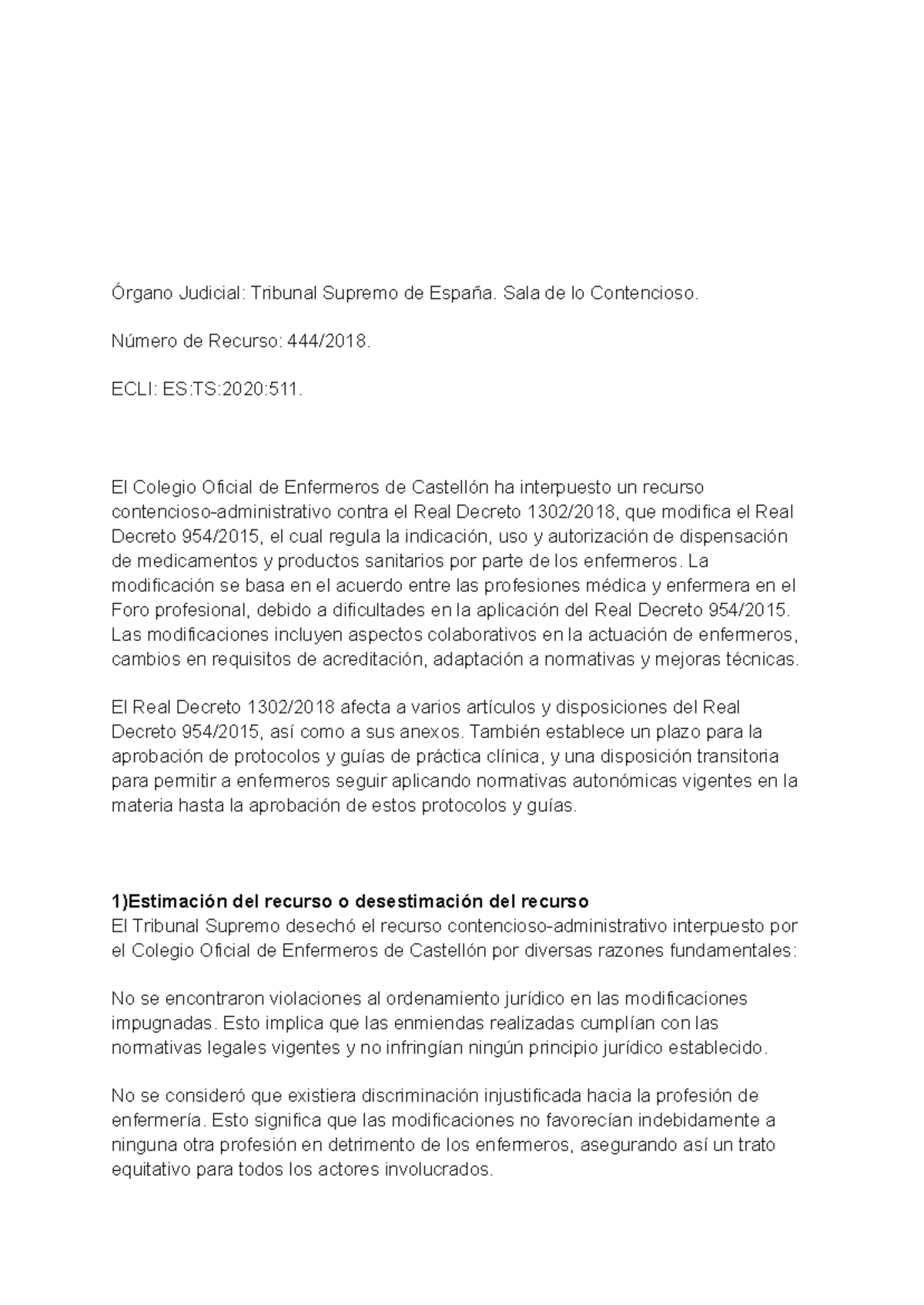 Adm77 - practica admin 7 - Órgano Judicial: Tribunal Supremo de España. Sala de lo Contencioso ...