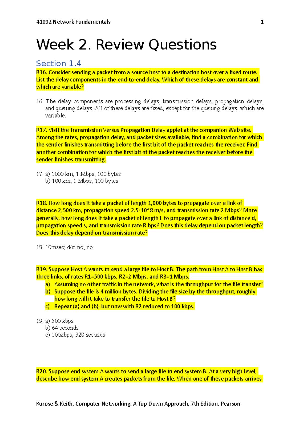 Week 2 Review Qanda 41092 Network Fundamentals 1 Week 2 Review Questions Section 1 R16