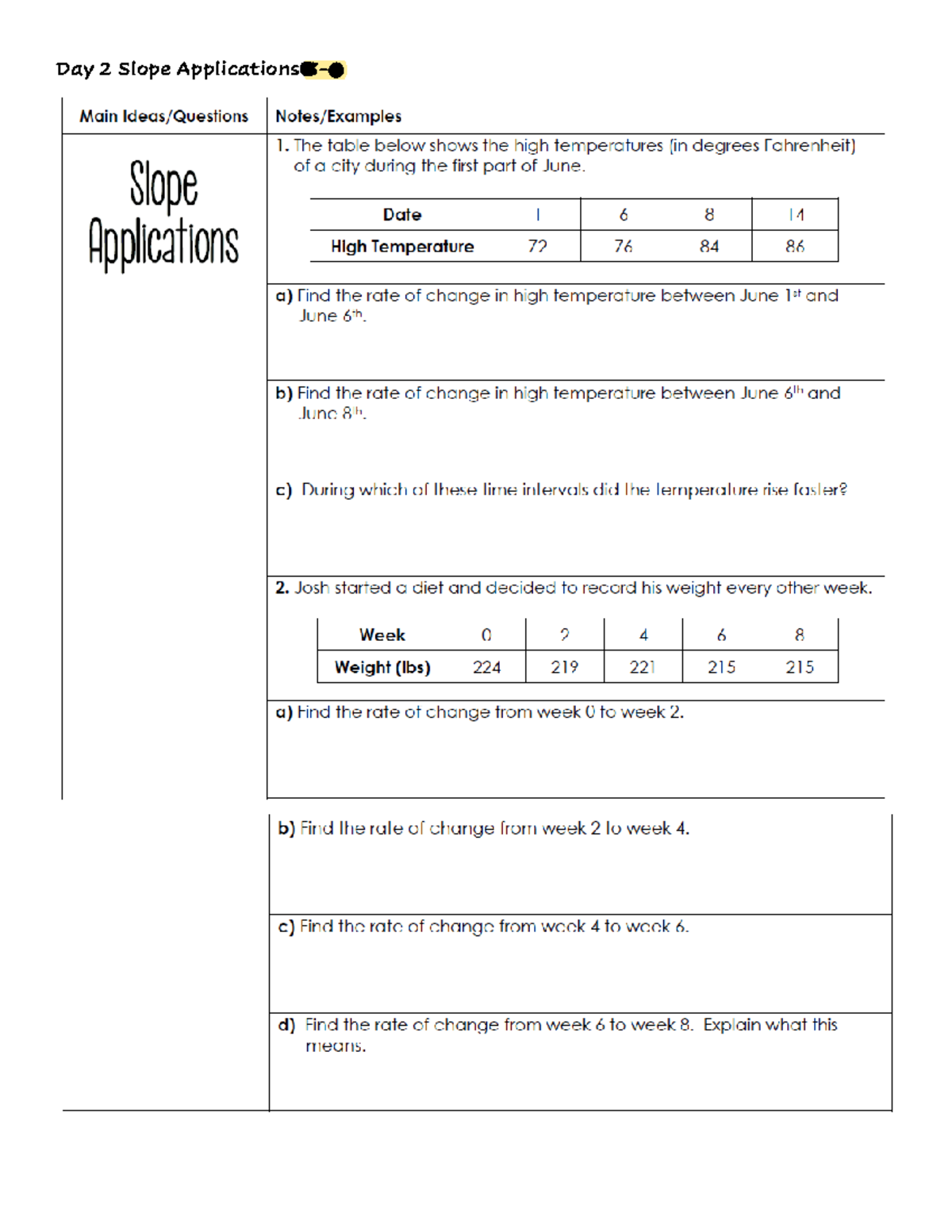 Day 2 Slope Applications - MAT 411 - Studocu