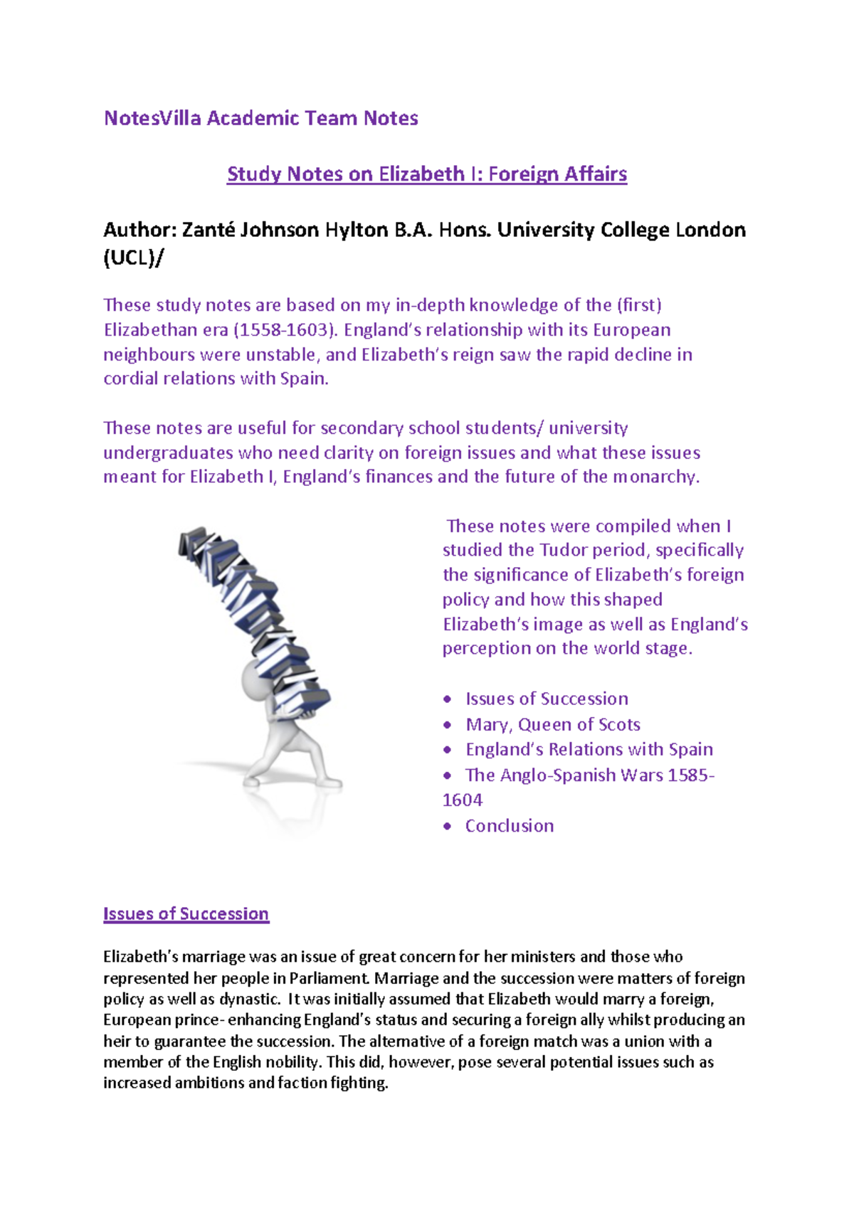 Elizabeth i foreign affairs - NotesVilla Academic Team Notes Study ...