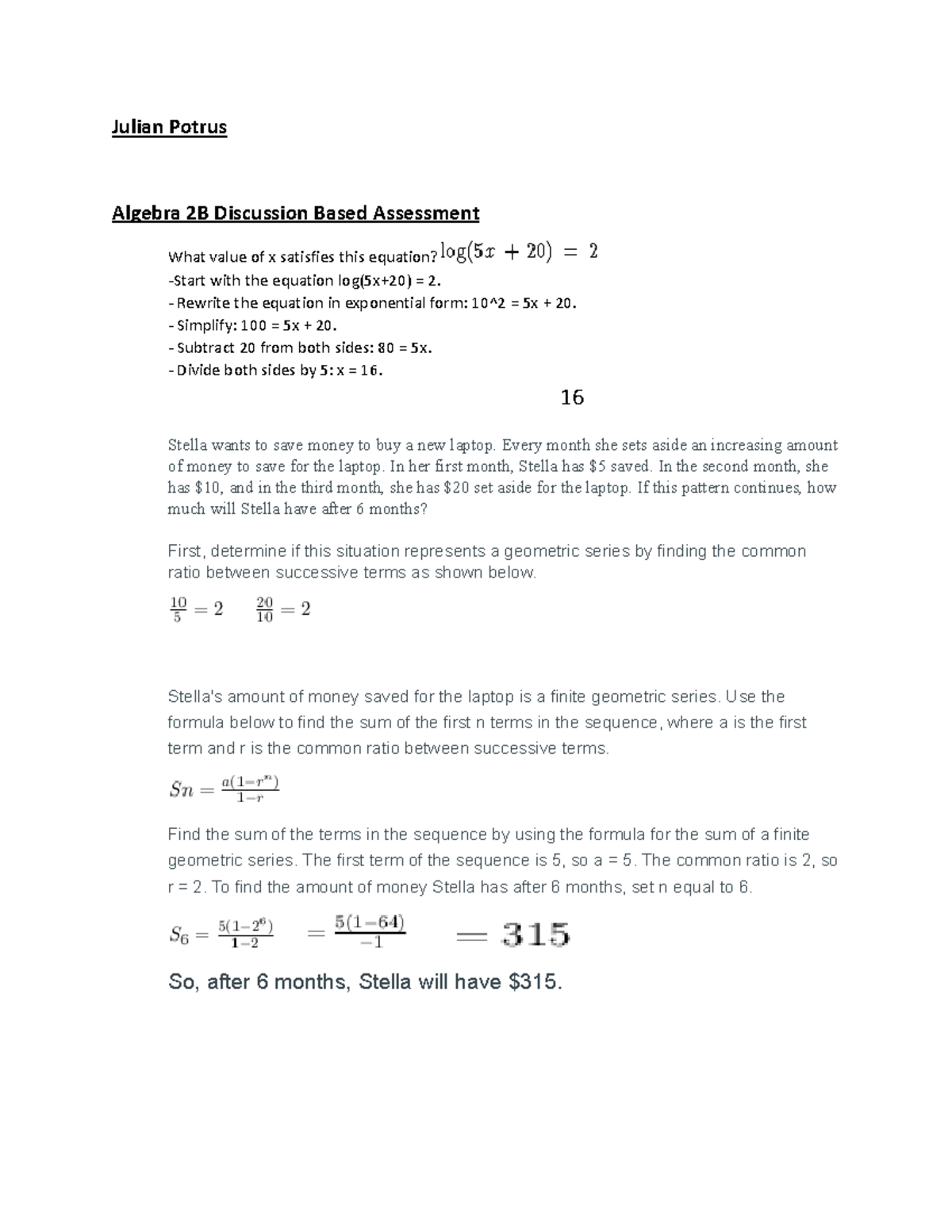 Algebra 2B Discussion Based Assessment.docx - Julian Potrus Algebra 2B ...