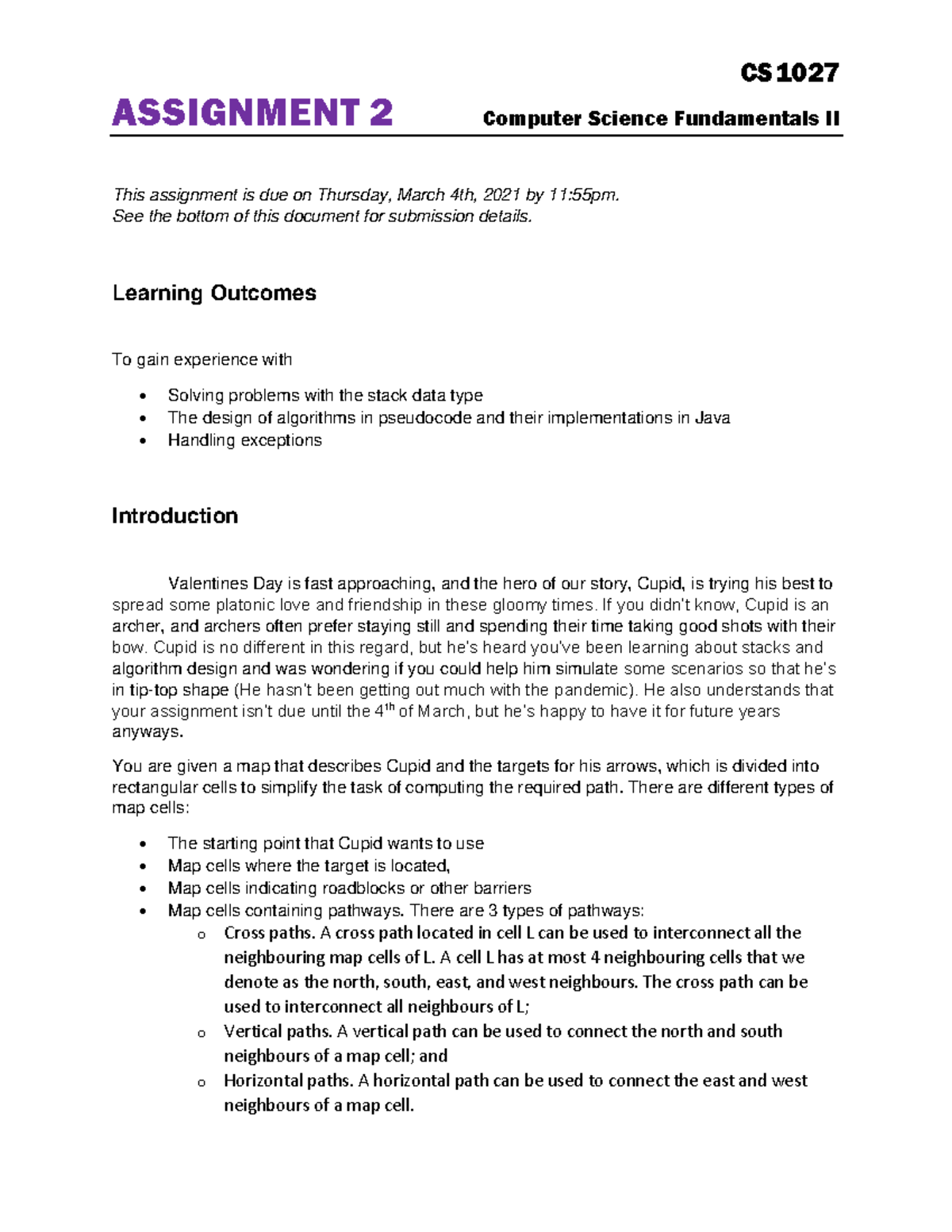 Assignment 2 W21 - ASSIGNMENT 2 Computer Science Fundamentals II This assignment is due on ...