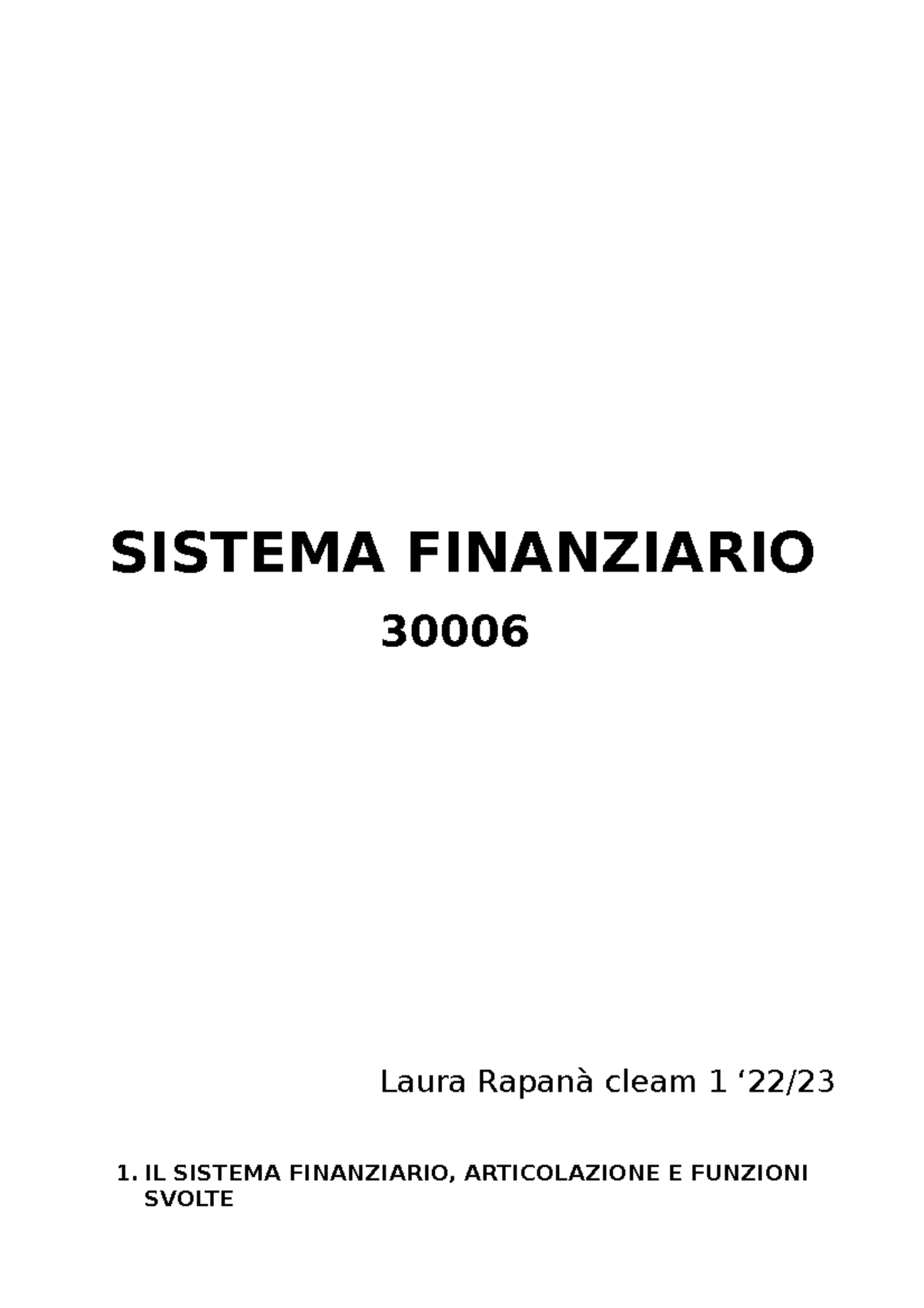 Sistema Finanziario - Appunti prima metà del corso - SISTEMA ...
