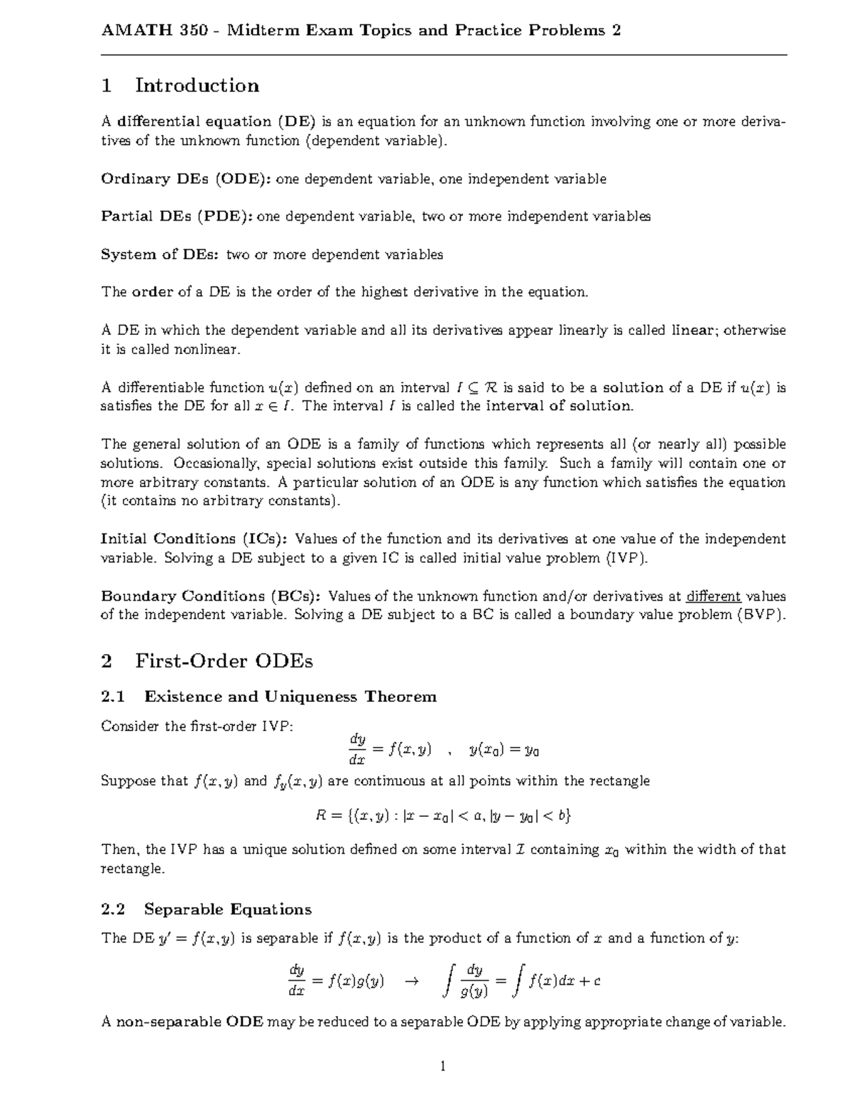 Practice Problems 2 before midterm - AMATH 350 - Midterm Exam Topics ...