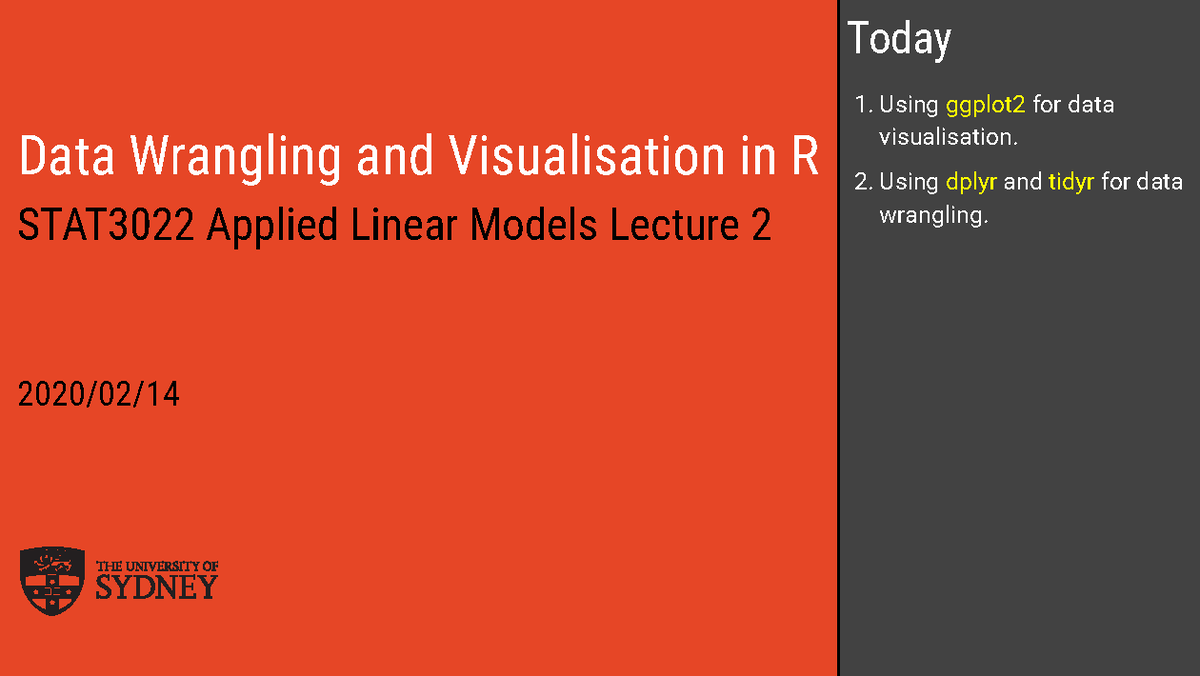 Lecture 02 data Wrangling - Data Wrangling and Visualisation in R STAT3022 Applied Linear Models ...