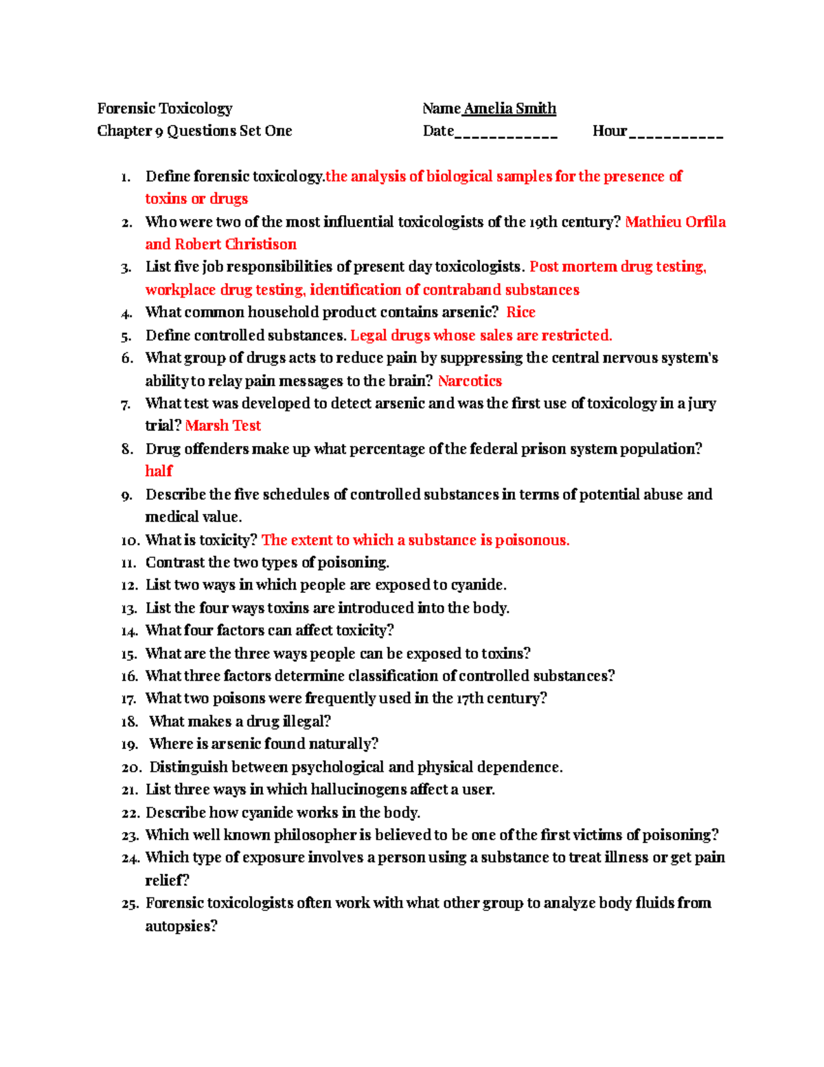 Copy of Chapter 9 Questions Set One - Forensic Toxicology Name Amelia ...