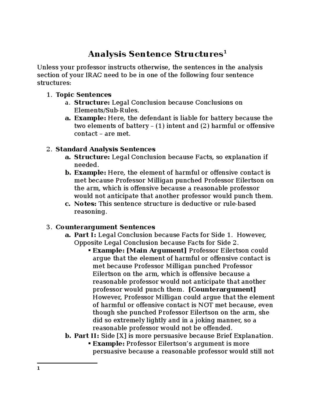 Analysis Sentence Structures - Structure: Legal Conclusion because ...