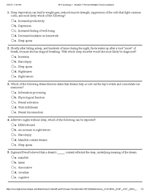 AP Psychology 1 - Module 11 Review Multiple Choice Questions - 1 ...