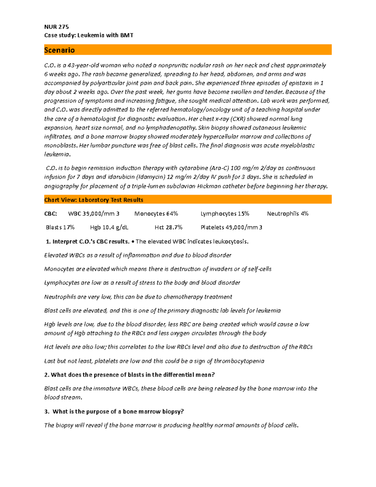 Case Study - Leukemia w BMT - Case study: Leukemia with BMT Scenario C ...