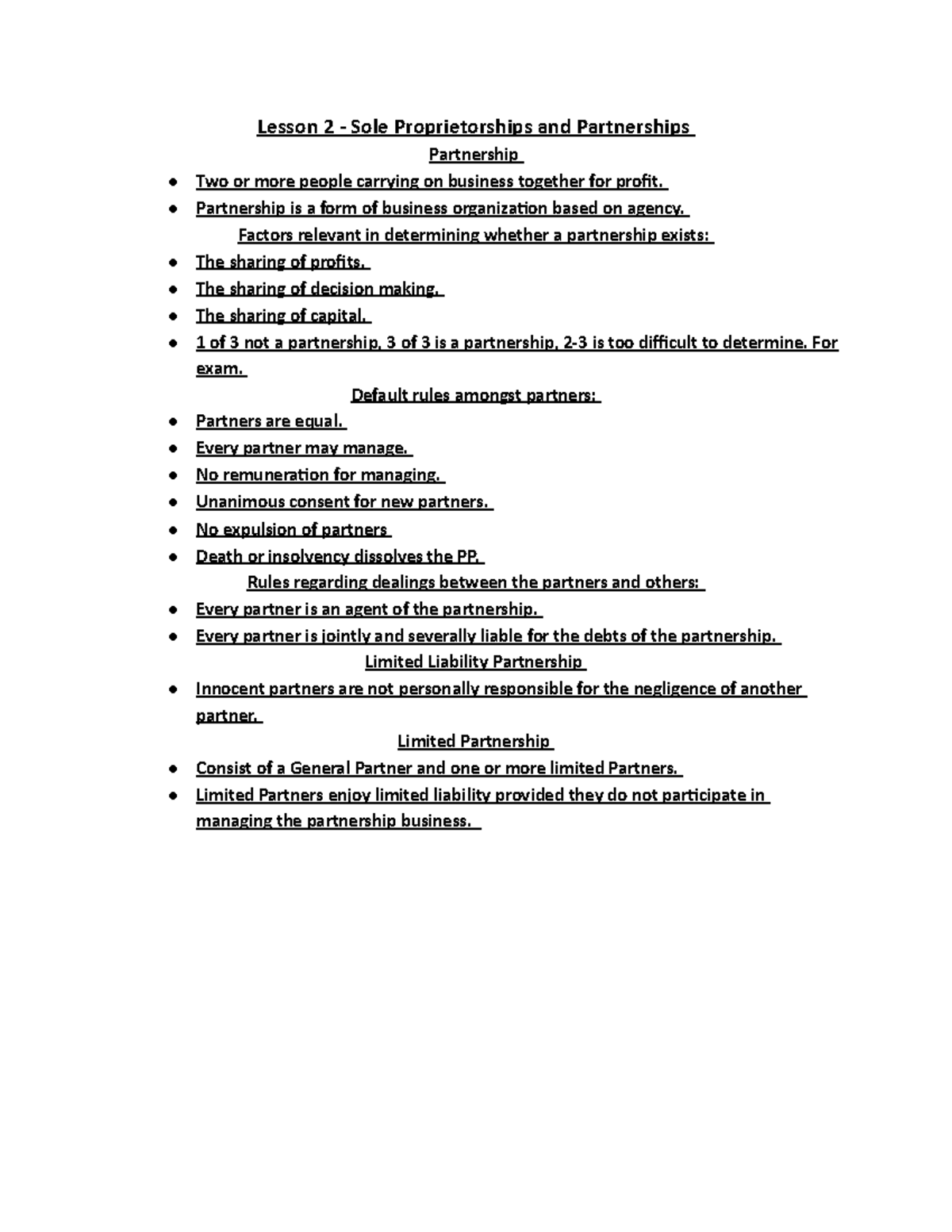 Lesson 2 - Sole Proprietorships and Partnerships - Lesson 2 - Sole ...