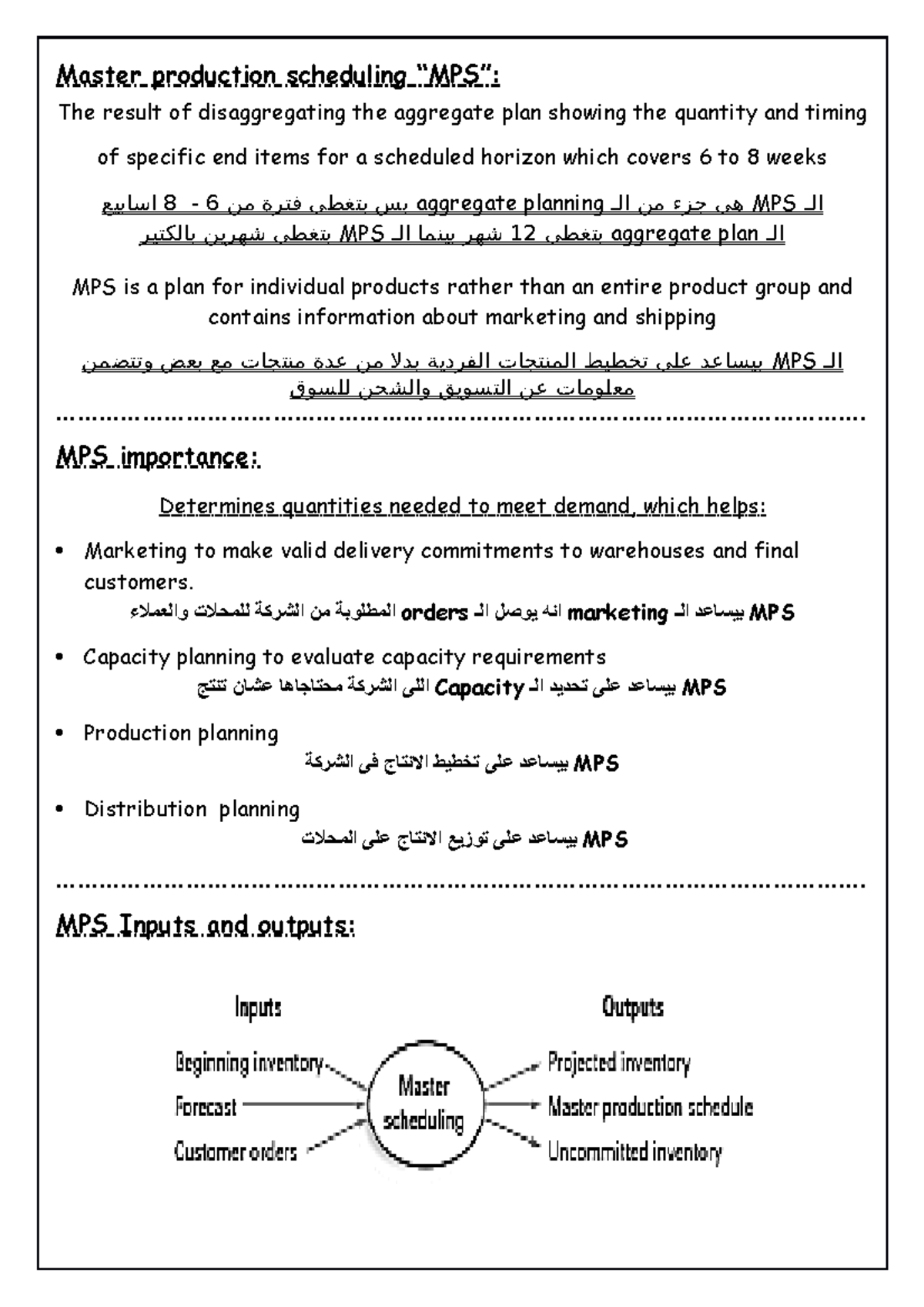 Master production scheduling - - Studocu