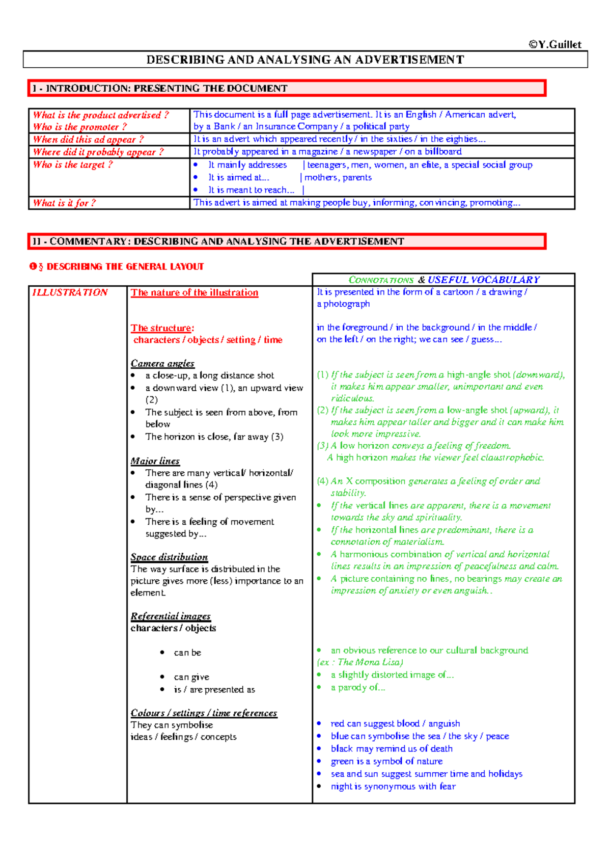 Analysing an Advert - ©Y DESCRIBING AND ANALYSING AN ADVERTISEMENT I ...