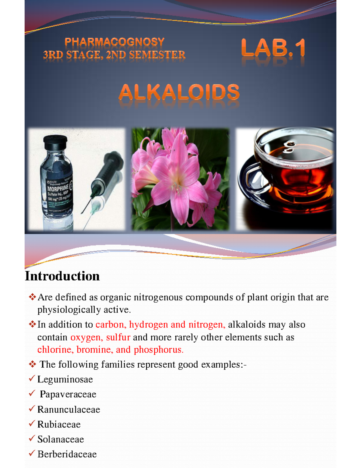 Alkaloids - Introduction Are defined as organic nitrogenous compounds ...