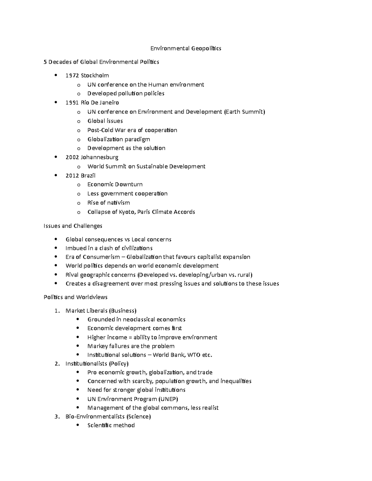 Environmental Geopolitics - developing/urban vs. rural) Creates a ...