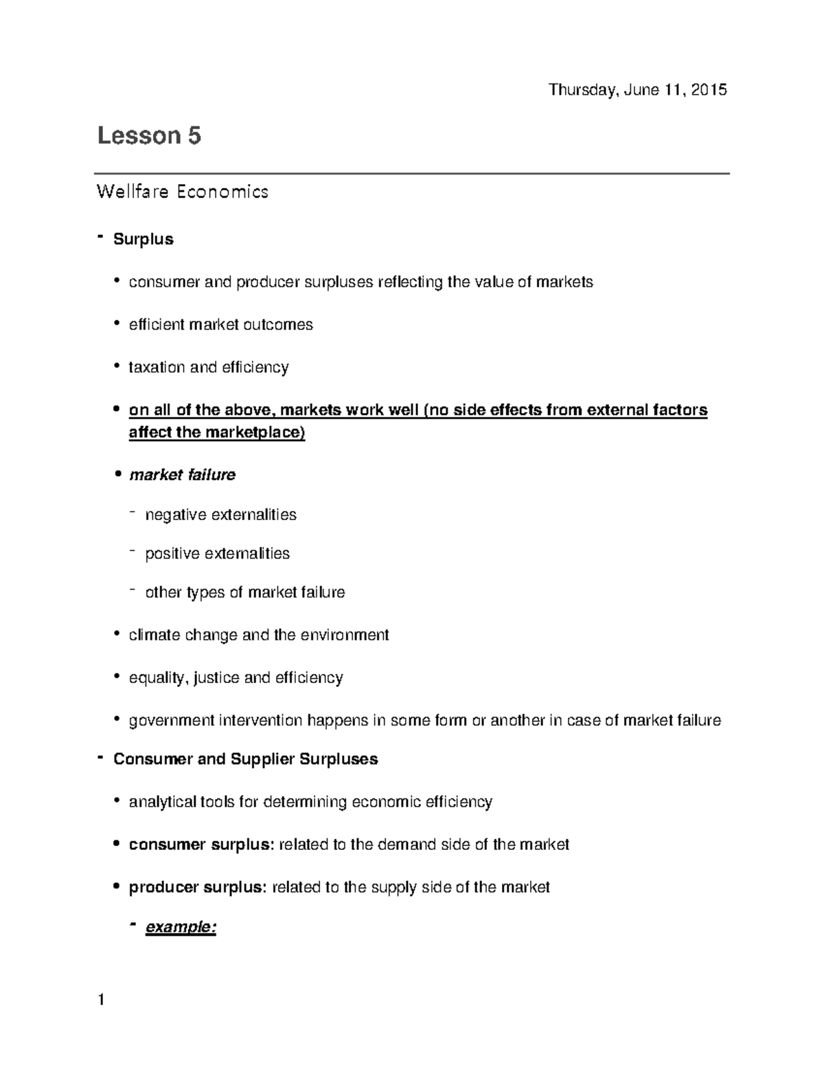 Introduction to Microeconomics - Lecture notes - Lesson 5 - Thursday ...