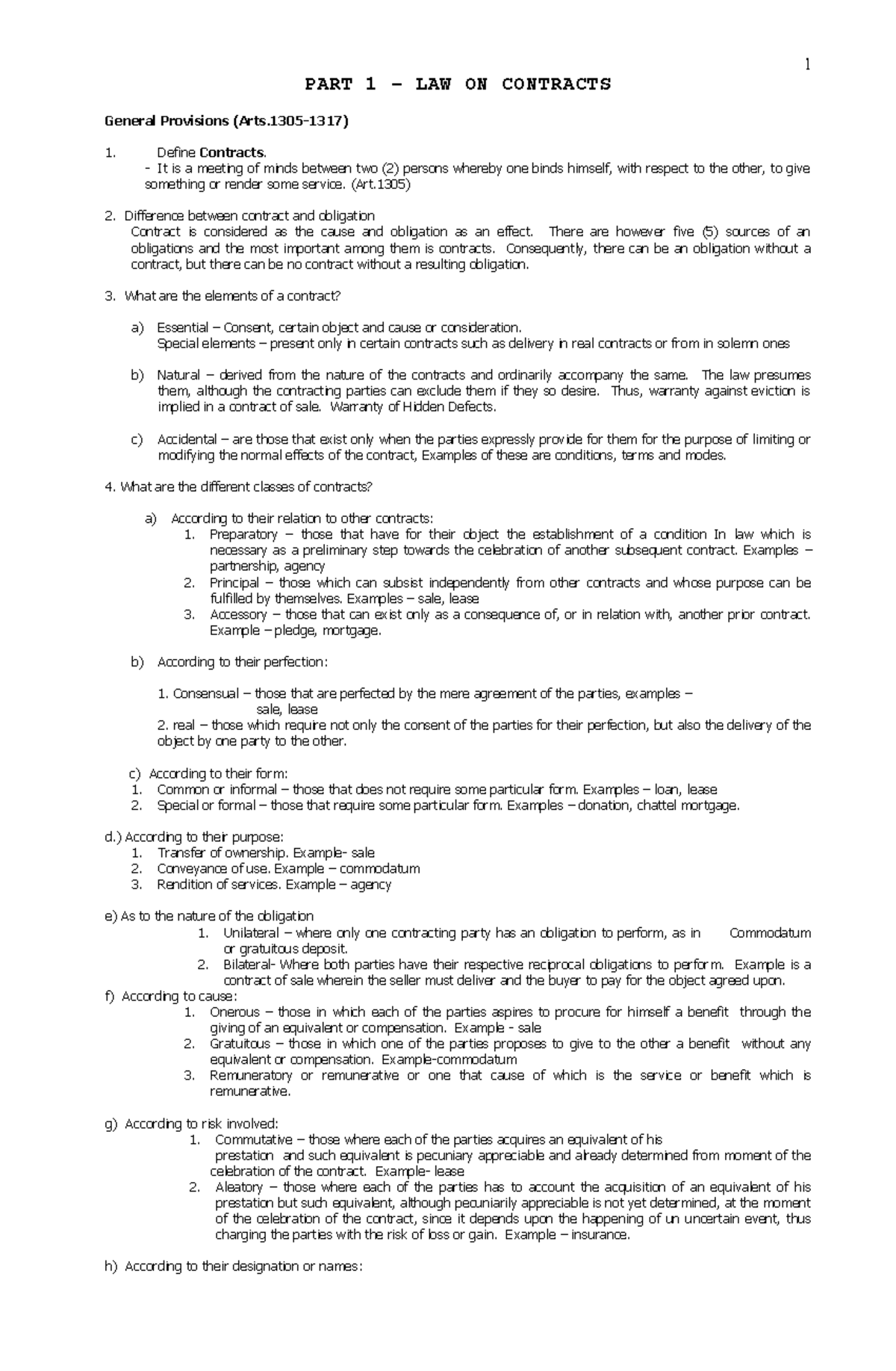 Law on Contracts - PART 1 – LAW ON CONTRACTS General Provisions (Arts ...