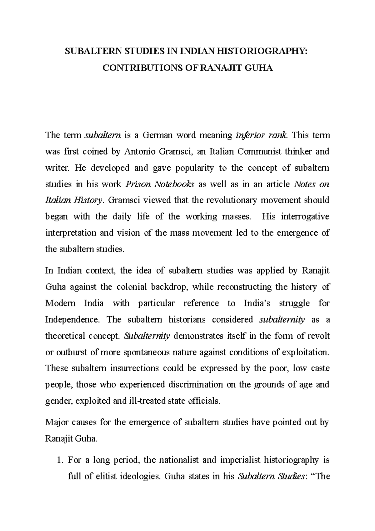 Subaltern Studies in Indian History - SUBALTERN STUDIES IN INDIAN ...