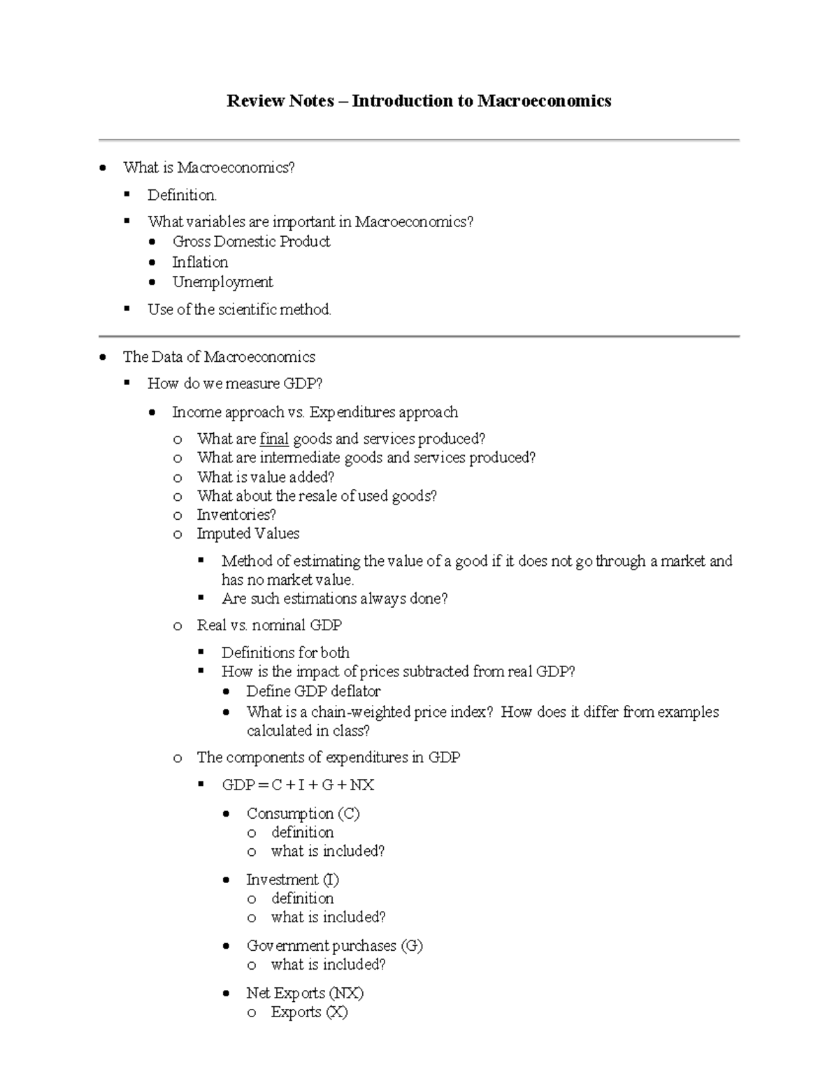 Review Notes – Introduction to Macroeconomics - Review Notes ...