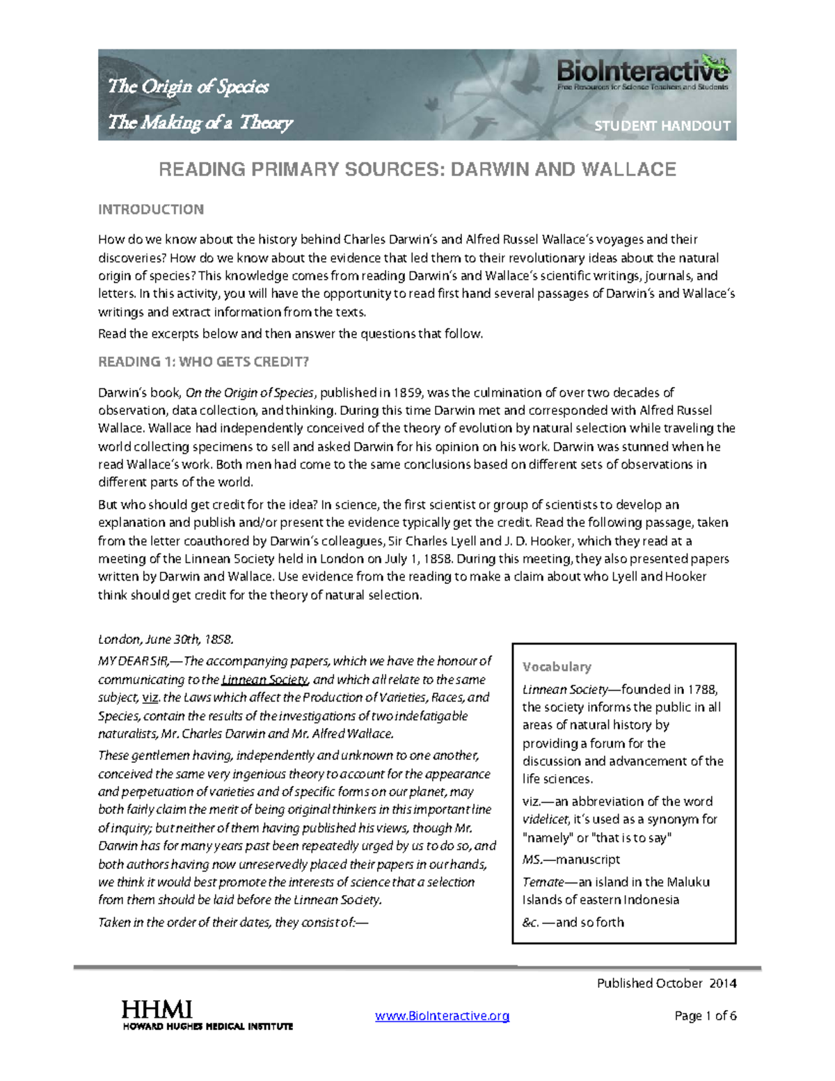 Making of a theory - Published October 2014 STUDENT HANDOUT The Making ...
