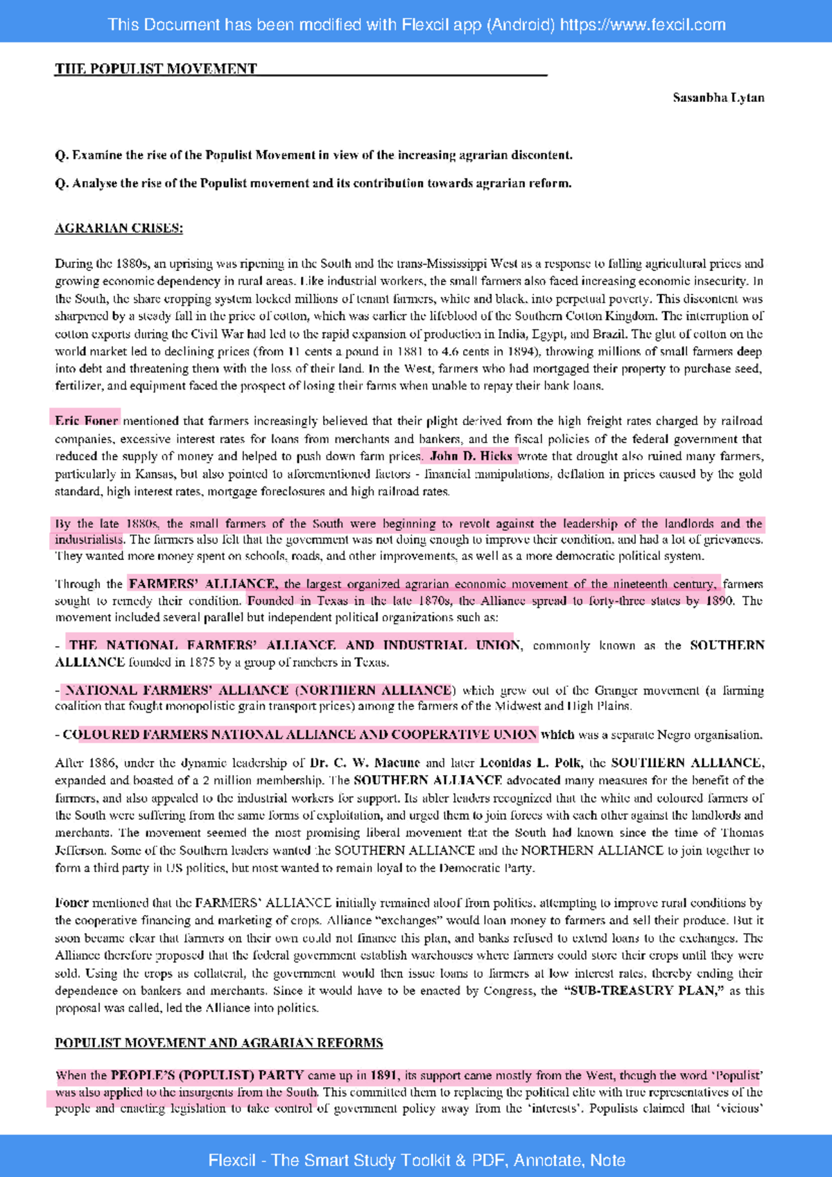 Populist movement - BA (Hons.) History - This Document has been ...
