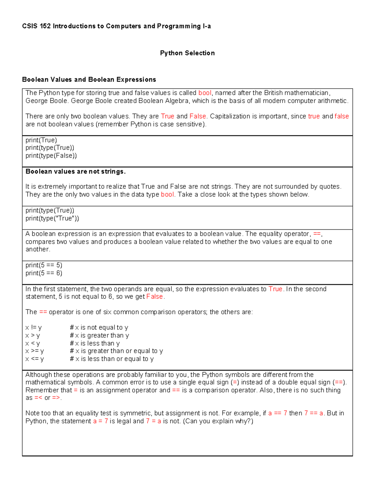20. CSIS 152 2021-02-24-Selection - CSIS 152 Introductions to Computers ...