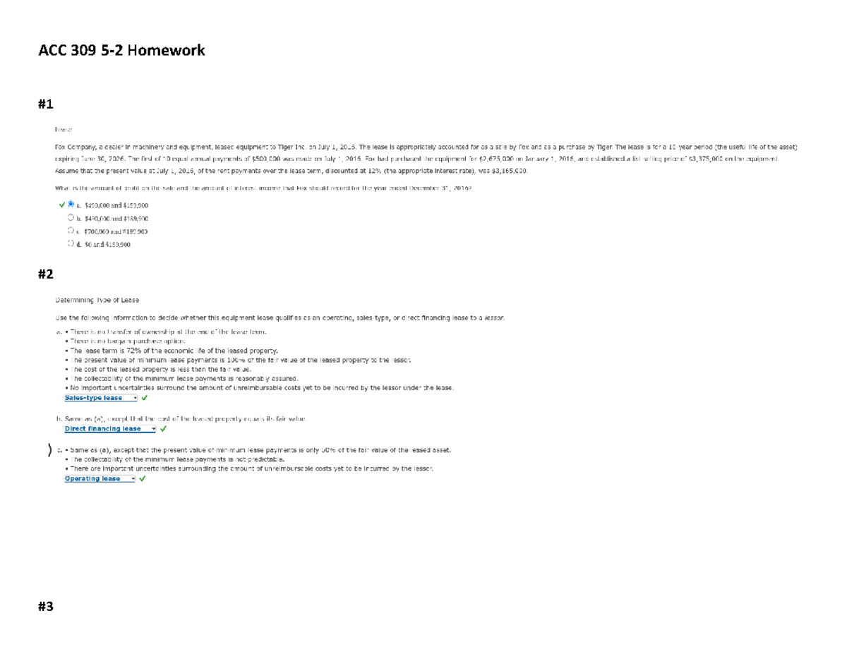 ACC 309 5-2 Homework - ACC309 - ACC 309 5-2 Homework - Studocu