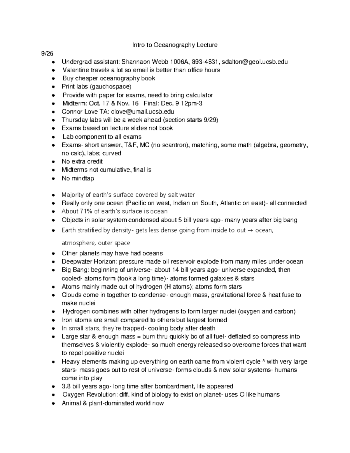 Intro to Oceanography 1 - ucsb Valentine travels a lot so email is ...