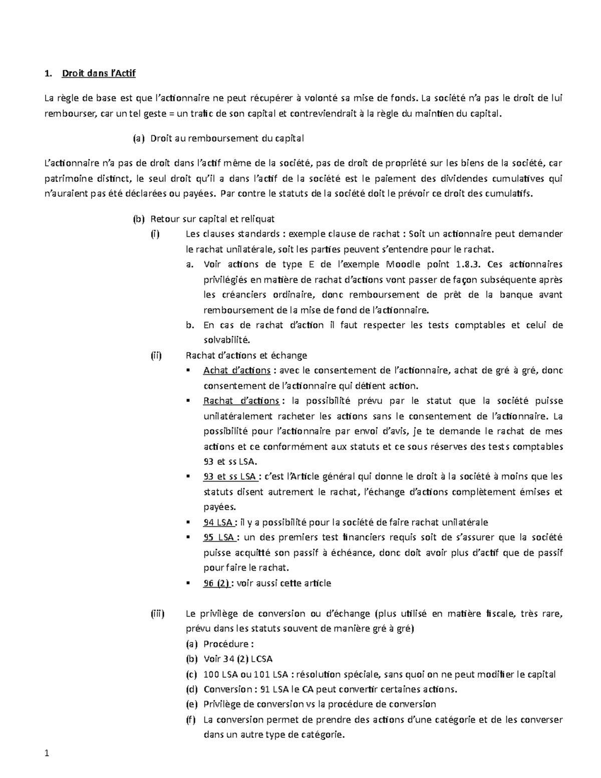 Notes de cours partie 2 - Yan Perreault - 1. Droit dans l’Actif La ...