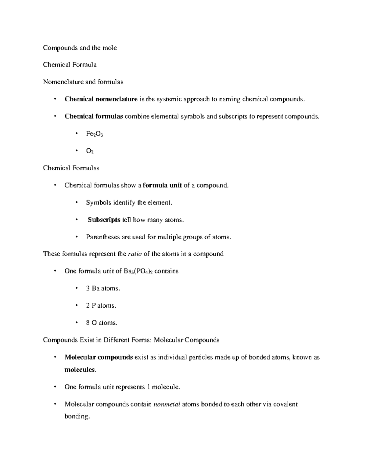 Chemical Formula - Lecture notes made from class powerpoint - Compounds ...