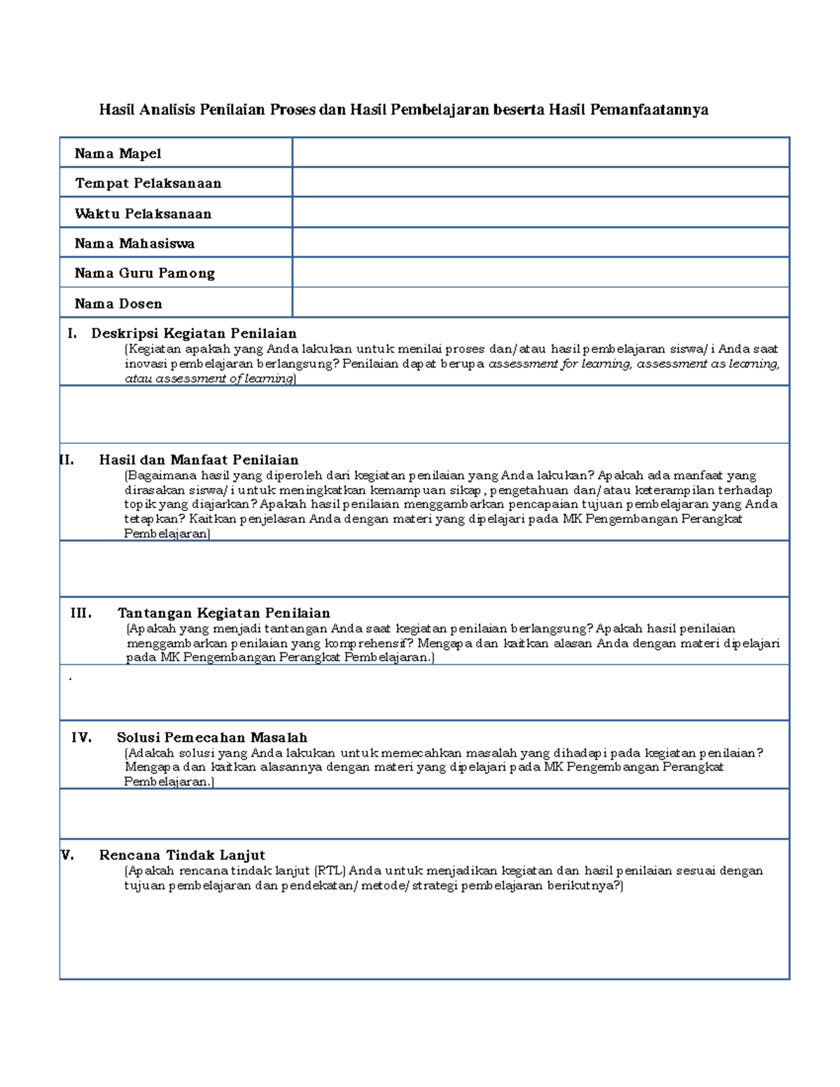 Format assesment - Hasil Analisis Penilaian Proses dan Hasil ...