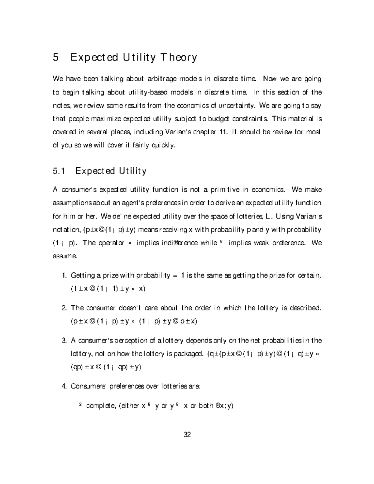 Lecture notes, course 5-5 Expected Utility Theory - 5 Expected Utilit y ...