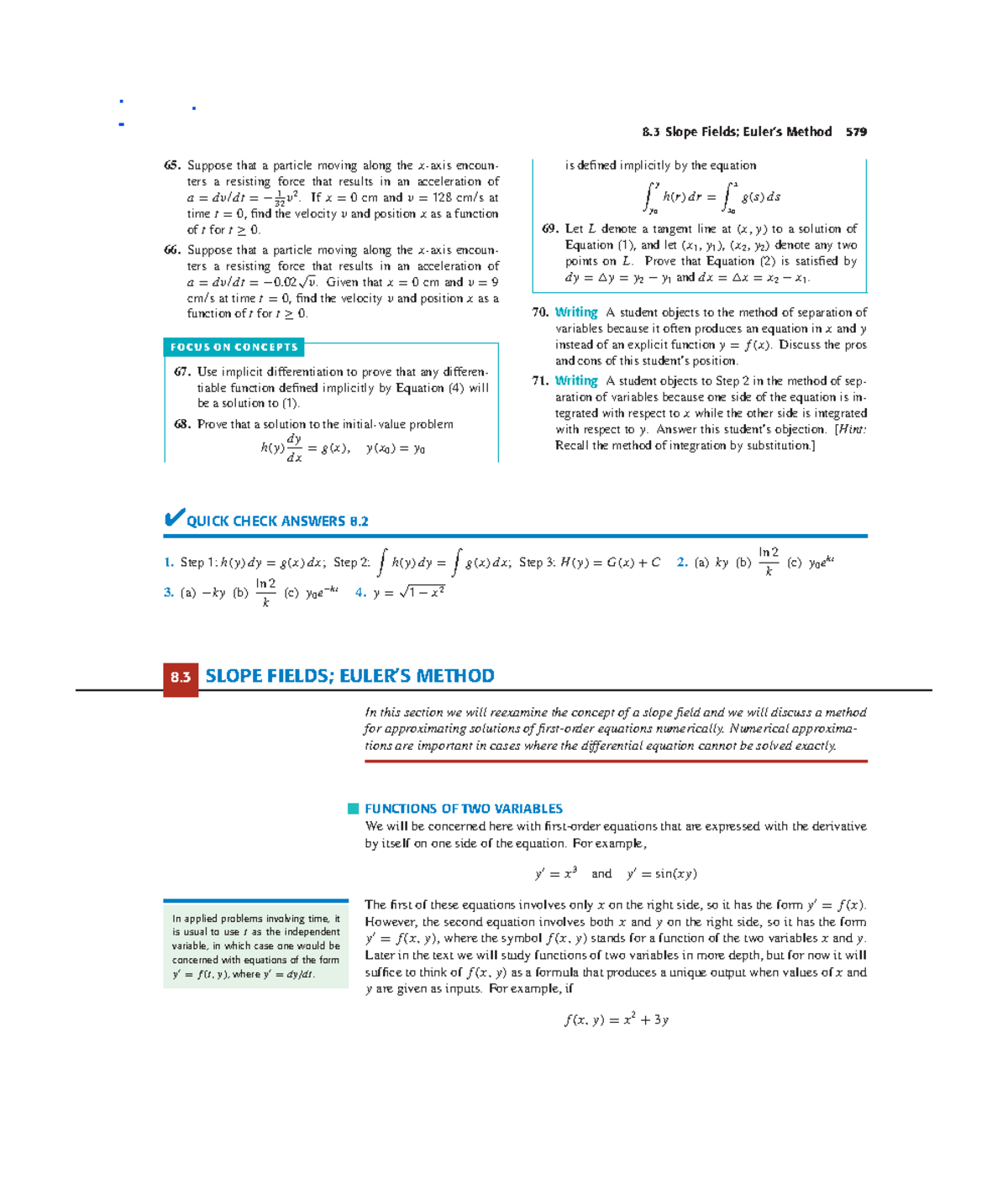 Math work ch8-3 - Math work - 8 Slope Fields; Euler’s Method 579 65. Suppose that a particle ...