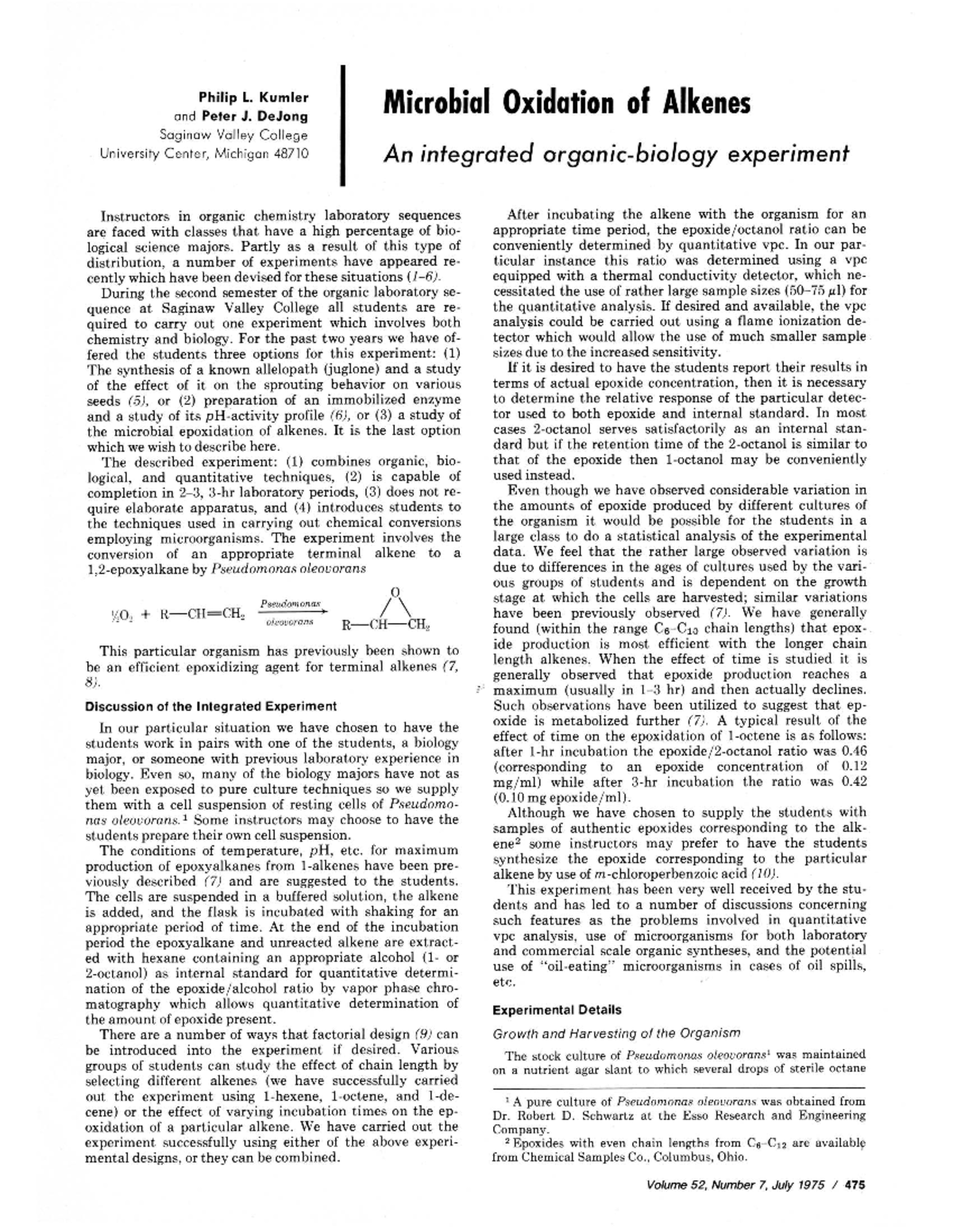 Microbial oxidation of alkenes. An integrated organic-biology ...